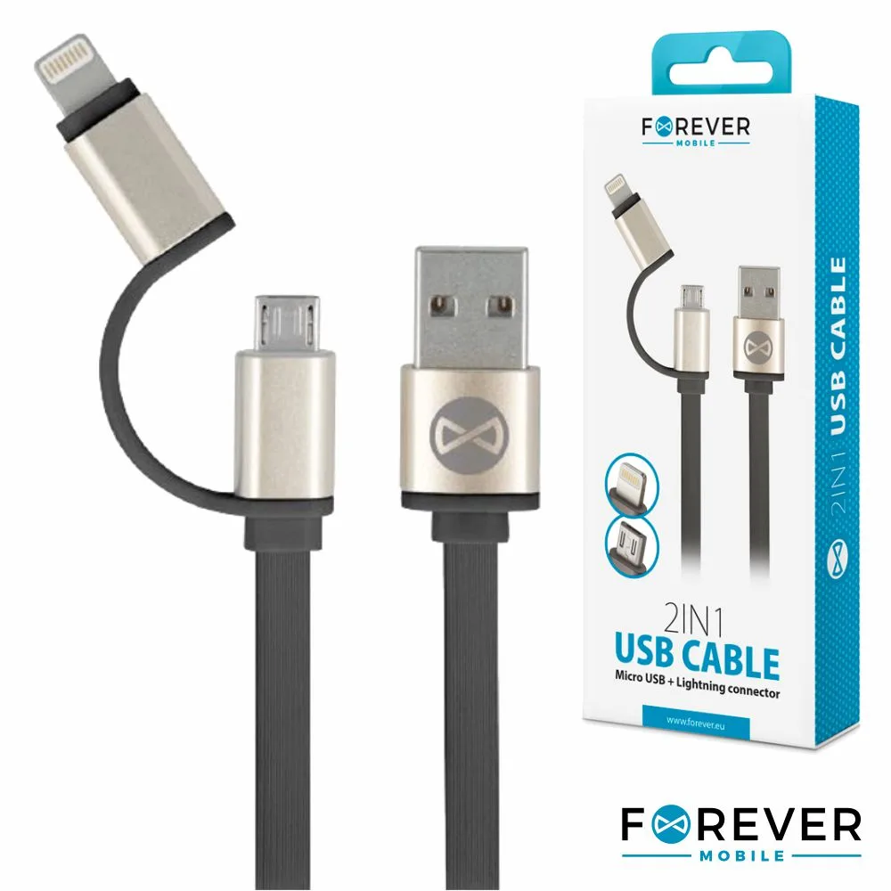 Cabo USB A 2.0 - Micro USB + Apple Lightning 8P / 5V / 1A / 1 MT ...